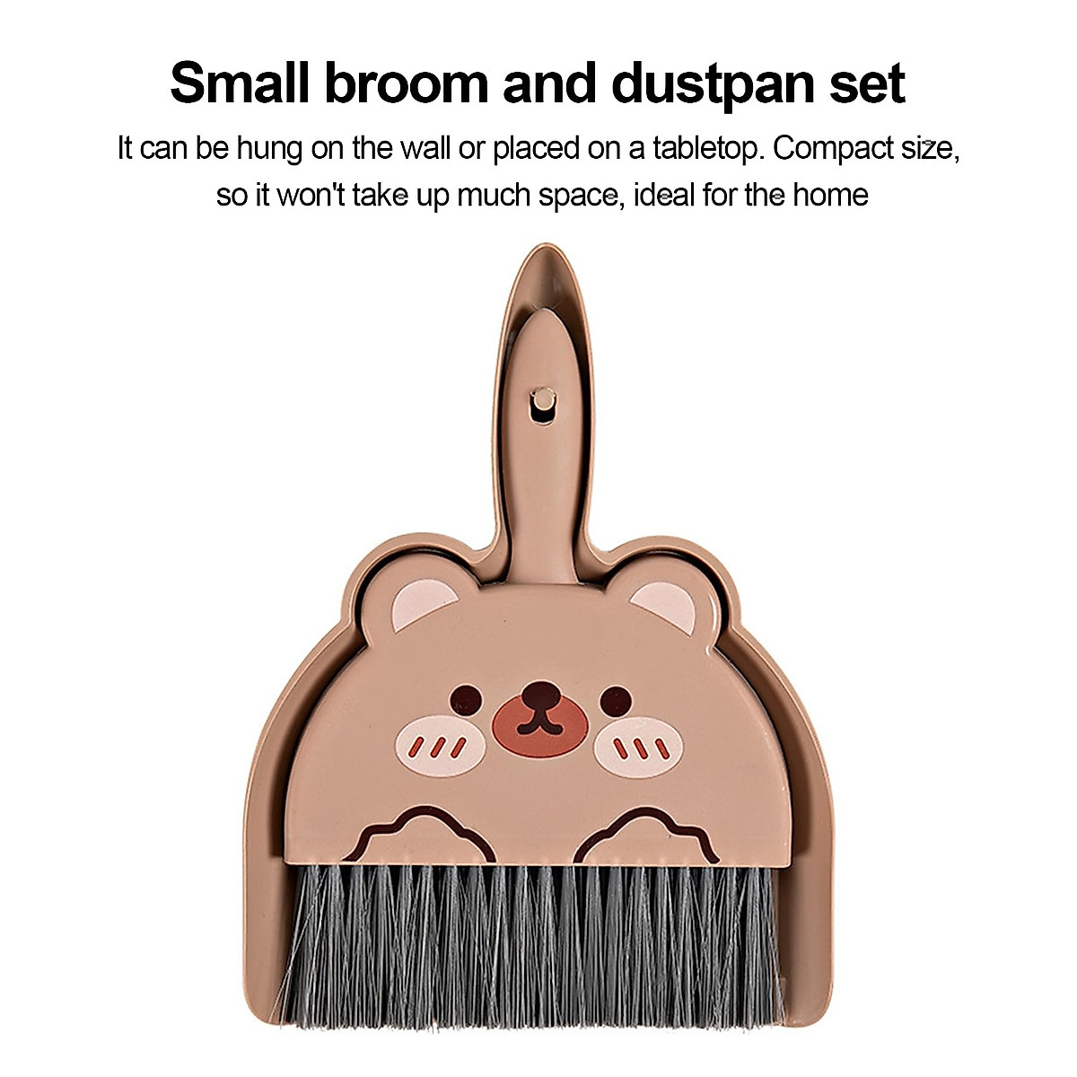 ulafbwur Mini Dustpan and Brush Set, Cartoon Pattern Cleaning Set, 2pcs/set Small Broom Dustpan Set, Keyboards Cleaning Mini Broom Dustpan Set, Compact Dust Pan and Hand Broom for Cleaning Brown