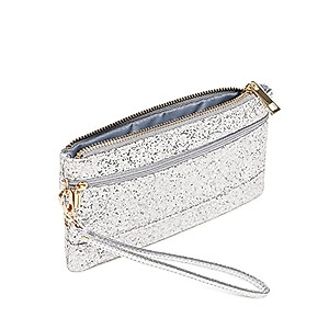 LAM GALLERY Sparkling Glitter Evening Clutch Silver Bride Purse for Wedding Bling Clutch Handbag for Party - Silver Wristlet Style