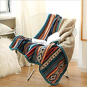 UKELER Flannel Sherpa Throw 60'' x 50''- Bohemian Soft Plush Flannel Blanket Throws for Bed/Couch/Sofa/Office/Camping