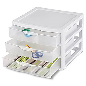Sterilite Clear Plastic Stackable Small 3 Drawer Storage System for Home Office, Dorm Room, or Bathrooms, White Frame, (6 Pack)