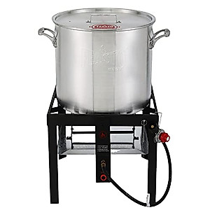 FEASTO 80QT Aluminum Boil Pot with Basket Perfect for Seafood Boiling and Steaming, Outdoor Propane Gas Cooker with Adjustable 0-10 PSI Regulator, Non-Assembly Frame Stand