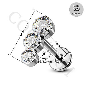 COCHARM G23 Titanium 16g Cartilage Earrings Stud 16 Gauge Flat Back Helix Stud Climbing Helix Earrings Titanium Long Cartilage Piercing Jewelry for Women