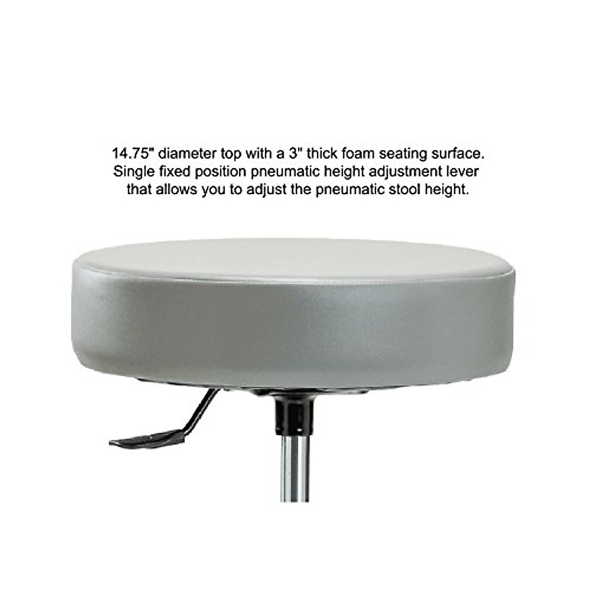 Perch Rolling Single Lever Height Adjustable Swivel Stool with Foot Ring for Carpet or Linoleum, Workbench Height, Adobe White Vinyl