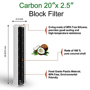 Standard Whole House Coconut Shell Carbon Block 5 Micron Water Filter 20” x 2.5” Fits 20” x 2.5” Housings. Remove Chlorine and Bad Odor. Compatible with C1-20, HX-CB-25-2010, F3WCB32 Pack of 4