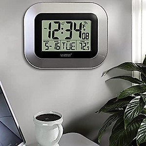 La Crosse Technology WT-8005U-S Atomic Digital Wall Clock with Indoor Temperature, Silver, Pack of 5
