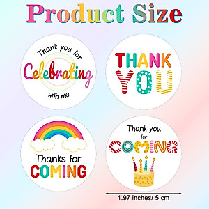 360 Pcs Thank You Labels Cute Art Stickers Rainbow Birthday Stickers Thank You for Coming Labels for Packaging Birthday Baby Shower Party