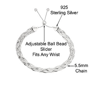 Savlano 925 Sterling Silver Braided Herringbone Chain Adjustable Bolo Slider Bracelet – 18K Gold Plated Over Silver Bracelet for Women - Made In Italy Comes with a Gift Box (White)