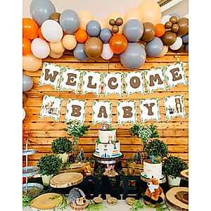 Woodland Animal Welcome Baby Banner, Woodland Creatures Banners Deer Rabbit Forest Animal Friends Garland Baby Shower Birthday Party Decorations