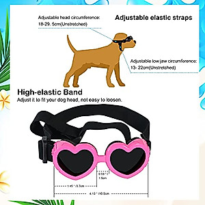 IKUSO Dog Sunglasses Small Breed,UV Protection Dog Sunglasses with Adjustable Strap, Heart Dog Goggles for Waterproof Windproof Anti-Fog Eye Protection,Beach Accessories for Puppy (Pink)