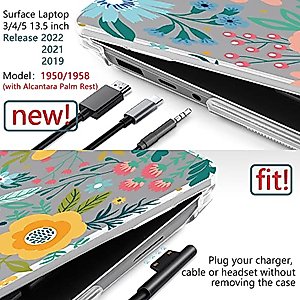 TWOLSKOO Case for 13.5" Microsoft Surface Laptop 5/4/3 with Metal Palm Rest Model 1951/1868, Plastic Hard Shell Case with Screen Protector + Keyboard Cover + Dust Plug, Abstract Flower