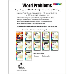 Spectrum Math Word Problems Grade 3 Workbook, Ages 8 to 9, 3rd Grade Math Word Problems, Fractions, Algebra Prep, Geometry, Multi-Step Word Problems, Money, and Time - 128 Pages