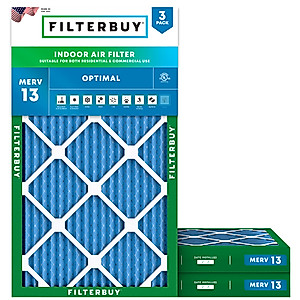 Filterbuy 20x36x2 Air Filter MERV 13 Optimal Defense (3-Pack), Pleated HVAC AC Furnace Air Filters Replacement (Actual Size: 19.50 x 35.50 x 1.75 Inches)