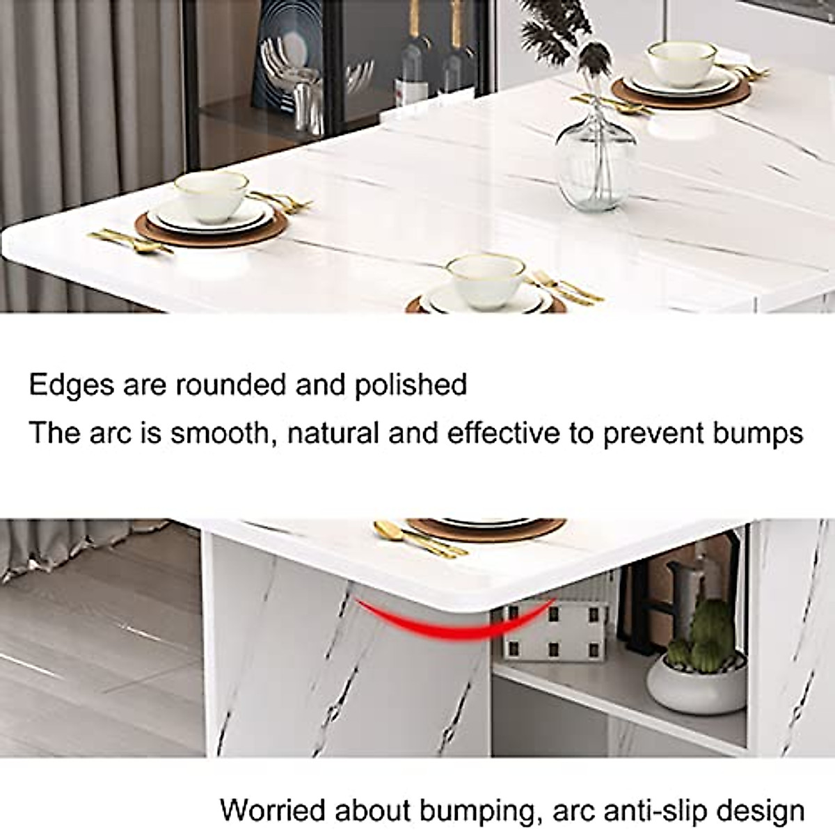 Folding Dining Table, Drop Leaf Dining Table With 2-layer Storage Shelf, Folding Dining Table With 6 Wheels, Space Saving Multifunction Dining Table Expandable for Small Spaces, Kitchen, Small Apartme