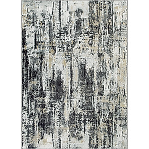 8x10 Area Rugs Washable Rug: Large Modern Abstract Living Room Rug Soft Anti-Skid Thin Carpet Indoor Floor Non-Shedding Carpets for Bedroom Dining Farmhouse Nursery Home Office Black Grey Gold