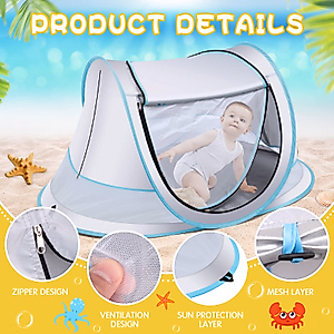 Baby Beach Tent,Large Pop Up Beach Tent Sun Shade for Beach,Portable Baby Travel Tent with Mosquito Net,Indoor Baby Play Tent,UPF 50+ UV Protection Sun Shelters1