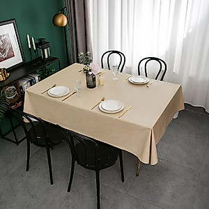 LIBERECOO Vinyl Tablecloth with Flannel Backing Waterproof Oil-Proof Plastic Table Cloth Wipeable PVC Table Cover for Indoor and Outdoor (Champagne Color, 60 x 84 Inch (6-8 Seats))