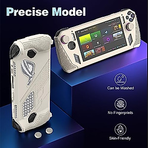 SUIHUOJI for Rog Ally Stand Protective Case, Silicone Accessories Protector, Soft Cover Skin Shell with 2 Pairs Thumb Grips Caps, Full Protection Kickstand for ASUS Rog Ally Handheld (Off White)