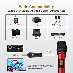 TONOR Wireless Microphones, UHF Dual Karaoke Microphone System, Microfonos Inalambricos with Rechargeable Receiver, Cordless Dynamic Mic Micro Set for Singing, Wedding, DJ, Party, Speech TW320 Red