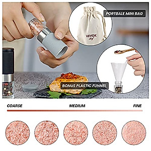 Mini Salt and Pepper Grinder Set, Small Tiny Adjustable Coarseness Ceramic Salt Grinder with Funnel and Bag Portable Handy Spice Pepper Mill Shaker For Outdoor Party Lunch Bag Kitchen Chef Gifts