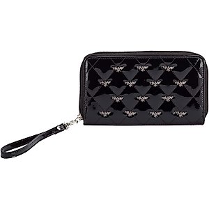 Rock Rebel Studded Bats Zip Around Wallet Black