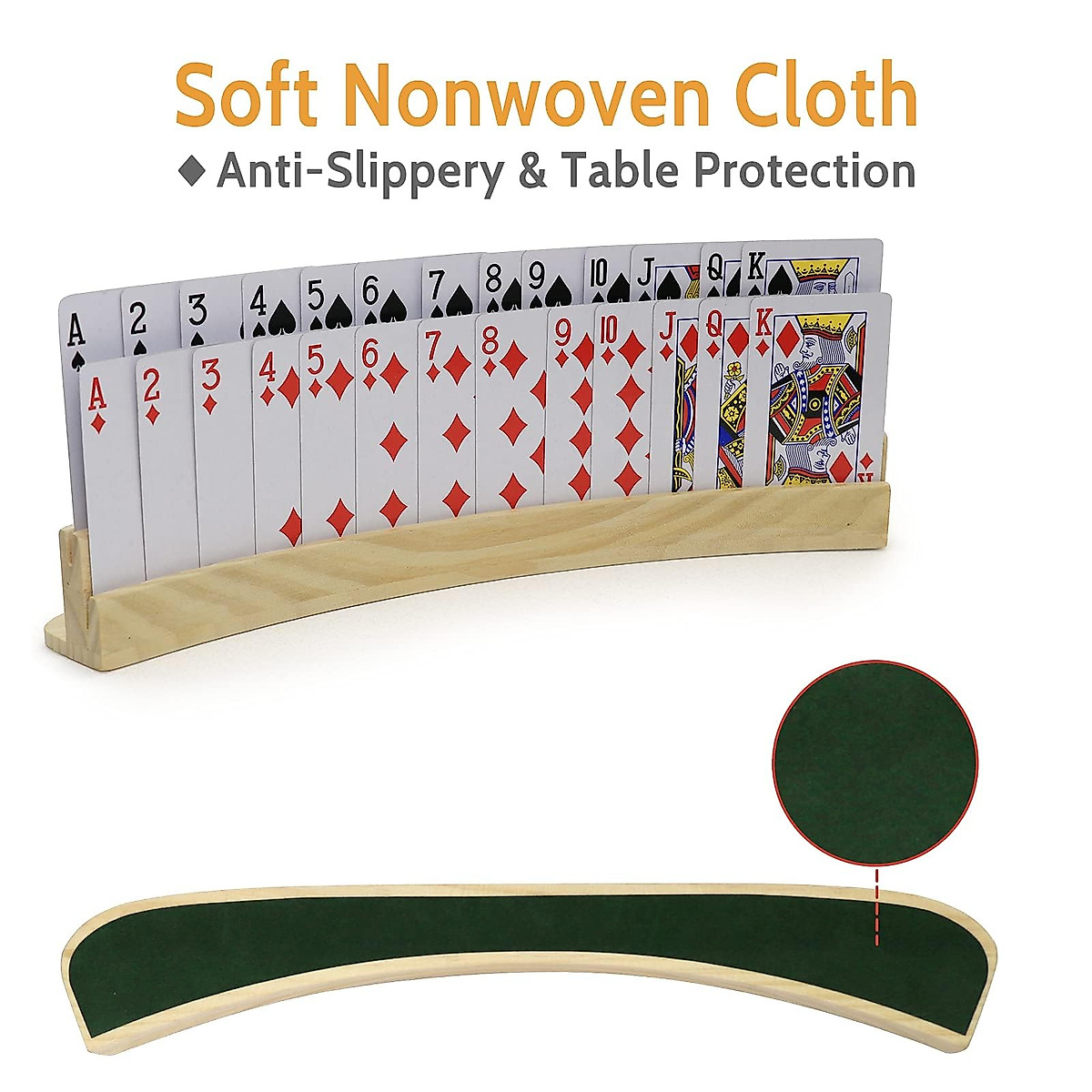 plusvivo Set of 4 Curved Playing Cards Holders for Seniors Adults - Soild Wood Cards Holders for Playing Cards 13 x 1.9 x 2.4 Inch for Bridge Canasta Strategy Foot and Hand