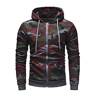 Men's Pullover Winter Workout Thenlian Men's Long Sleeve Camouflage Hoodie Hooded Sweatshirt Top Tee Outwear Blouse(Dark Gray, L )