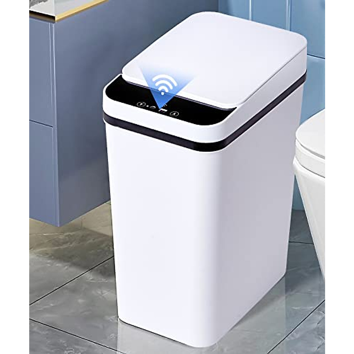 VIFVOR Automatic Bathroom Trash Can, Small Touchless Trash Can with Lid Motion Sensor Slim Trash Can 2.5 Gallon Waterproof Smart Electric Trash Can for Kitchen, Bedroom, Office, Toilet (White)