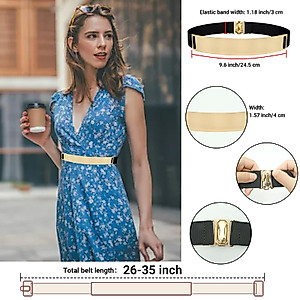 CONEHOY 5 Pcs Women Gold Metal Belts - Adjustable Metal Waist Belt - Skinny Elastic Belt - Wide Chain Strap Stretch Ladies Waistband for Dress