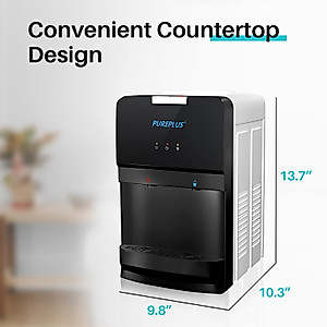 PUREPLUS Water Cooler Top Loading Countertop Water Cooler Dispenser, Hot & Cold Water, Child Safety Lock, Holds 3 or 5 Gallon Bottles, Compression Refrigeration Technology, Black