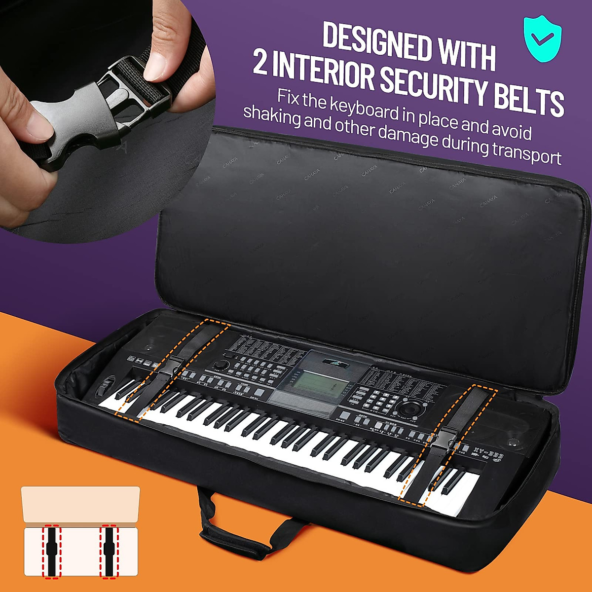 CAHAYA 61 Key Keyboard Case Electric Keyboard Piano Gig Bag Portable 600D Oxford Cloth 12mm/0.5inch Thick Padded Case with Side Handles and Adjustable Shoulder Straps CY0315