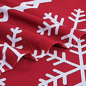 Dykoos Christmas Soft Brushed Microfiber Duvet Cover Set, Holiday Themed Snowflakes, Red and White, Queen Size with Zipper Closure, 1 Duvet Cover and 2 Pillow Shams