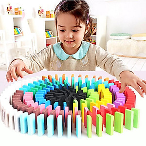NEWCREATIVETOP Wooden Dominos Blocks Set, Kids Game Educational Play Toy, Domino Racing Toy Game (240PCS)