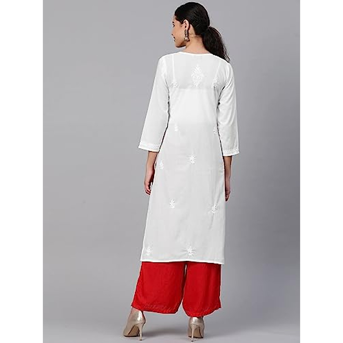 Ada Indian Hand Embroidered Chikankari White Cotton Kurti Kurta Tunic for Women A100376 (Small)