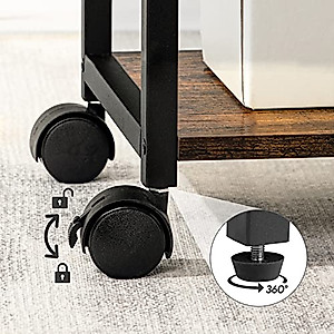 ALLOSWELL 3-Tier Mobile Printer Stand, Rolling Cart with Power Outlets and USB Ports, Industrial Printer Cart, Home Utility Storage Rack with 2 Hooks, for Office, Living Room, Rustic Brown PTHR40E01