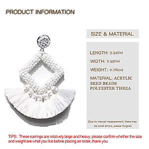 Long Tassel Earrings Statement Bohemian Pom Ball Handmade Drop Dangle Earrings for Women