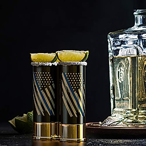 Old Southern Brass 12 Gauge Shot Glasses Set of 4 - Thin Blue Line Police Flag