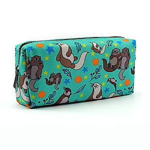 LParkin Otters Pencil Case Canvas Pen Bag Pouch Cute Stationary Case Makeup Cosmetic Bag Gadget Box