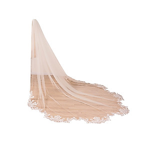 EllieWely 1 T Cathedral Length Floral Lace Appliques Wedding Bridal Veil Ivory