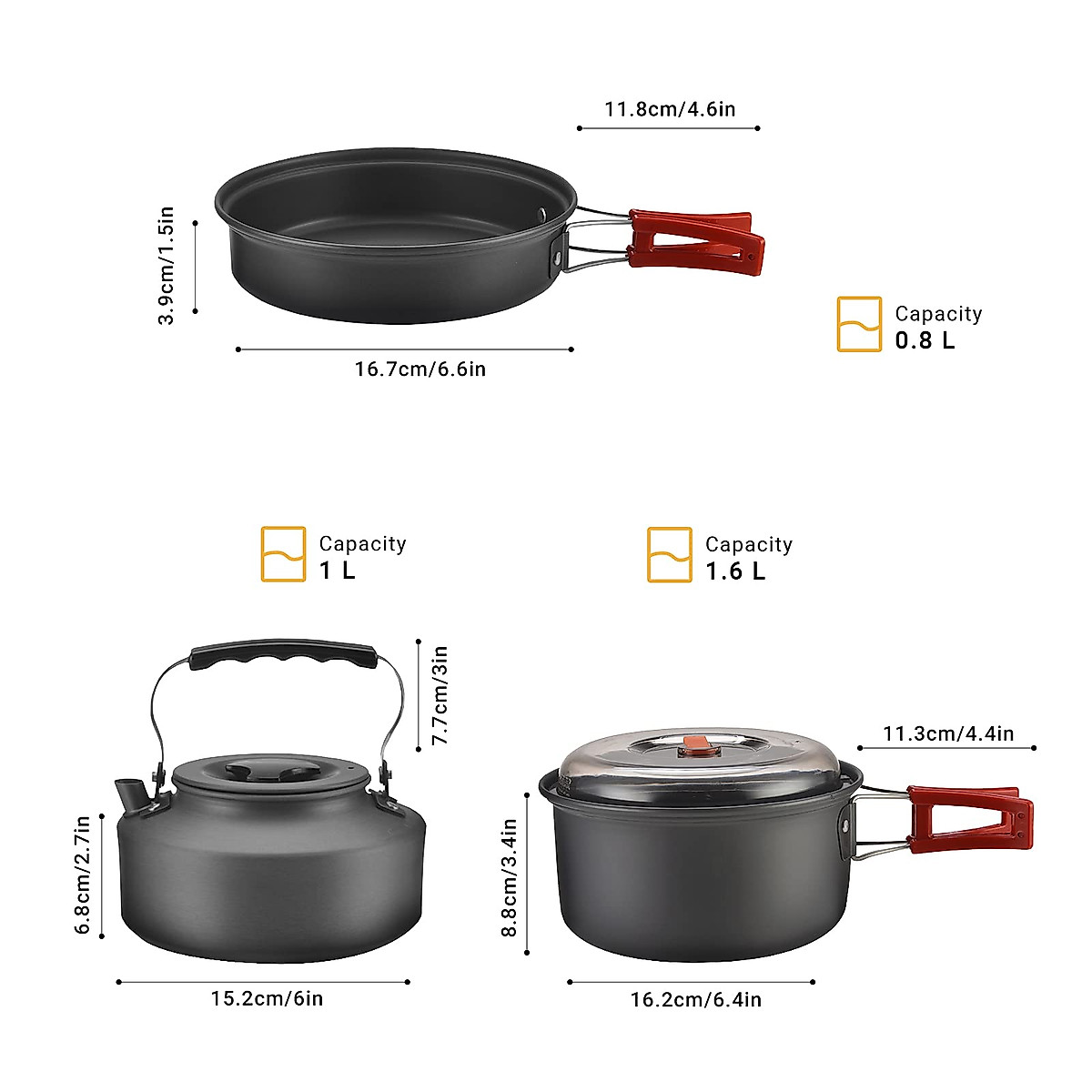 Bulin Camping Cookware Mess Kit, Backpack Portable Campfire Cooking Pots Pans Kettle Set, Lightweight Durable Cook Gear for Open Fire Hiking, Outdoor (BPA Free Bowls, Plates), 9 PCS