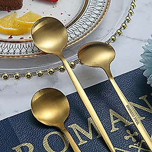 Matt Gold Teaspoons 6 Piece, 6.6&#039;&#039; Spoons Silverware, Stainless Steel Small Spoons, Tea Spoons for Home, Kitchen or Restaurant, Dishwasher Safe (Matt Gold-6.6 Inches)