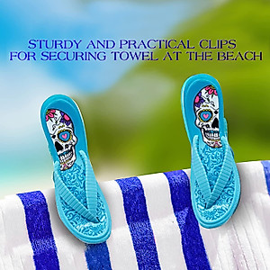 PERFORMORE Flip Flop Beach Towel Clips (Blue), 2-Pack, Portable Towel Holder Clips, Secure Clips for Beach Chairs Deck Patio Pool Boat Cruise Lounge Chair Accessories