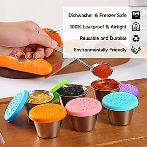 LEGELITE 10 Pack Salad Dressing Containers To Go, 1.6 oz Reusable Small Condiment Containers with Lids, Stainless Steel Condiment Cup, Dipping Sauce Cups Container for Lunch