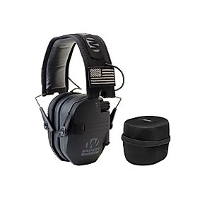Walker's Game Ear Razor Slim Electronic Lightweight Shooting Hunting Range Hearing Protection Muffs (Black Patriot Version) Bundle with Protection Case (2 Items)