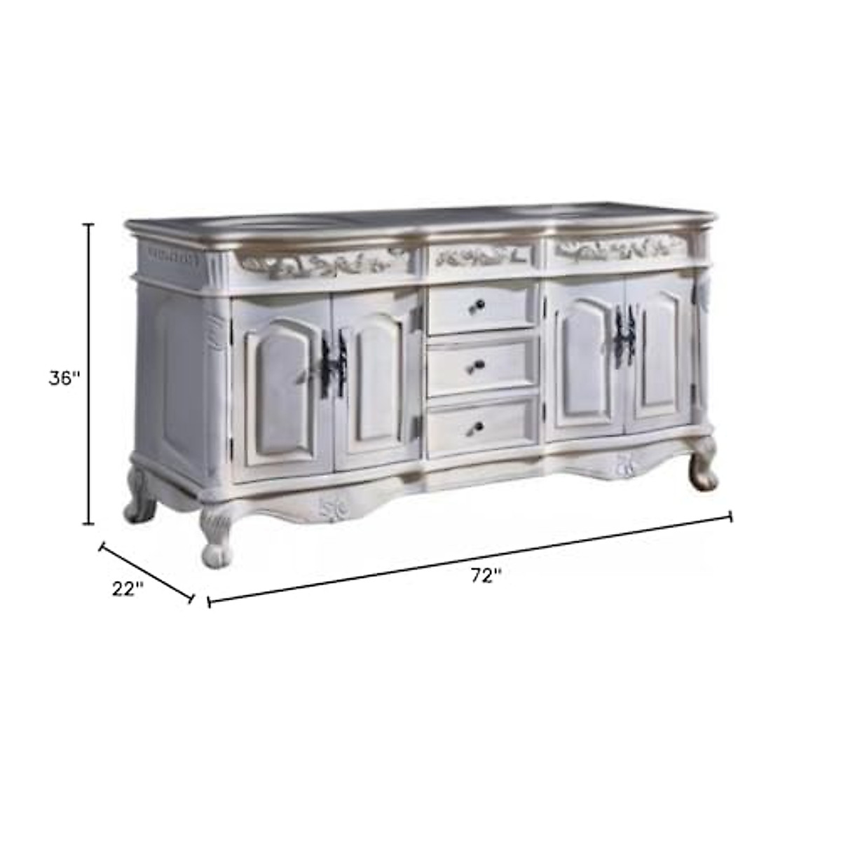 Silkroad Exclusive Countertop Marble Stone Double Sink Bathroom Vanity with Cabinet, 72", Cream