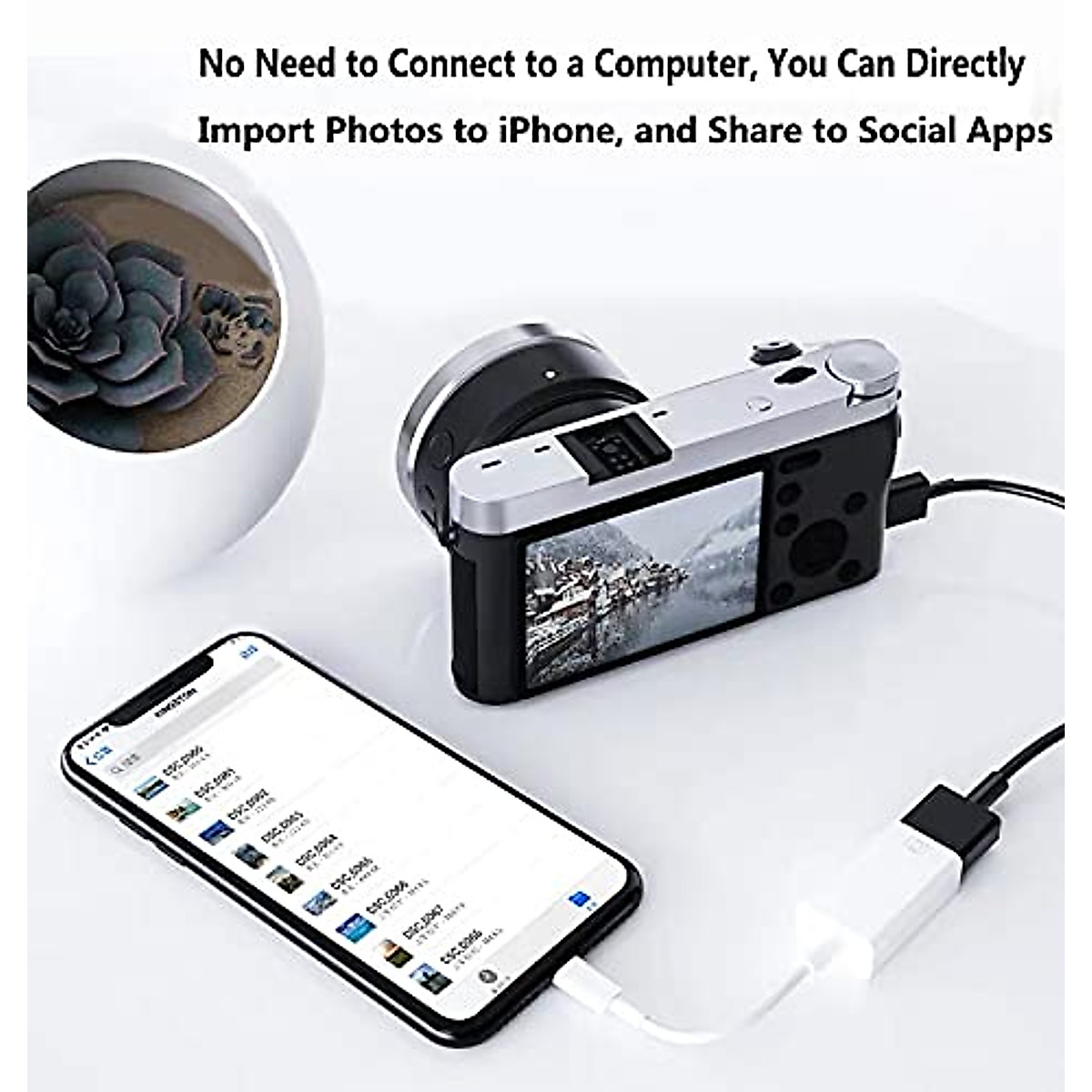 Apple Lightning to USB Camera Adapter, USB 3.0 OTG Cable for iPhone/iPad to Connect Card Reader, USB Flash Drive, U Disk, Keyboard, Mouse, Hubs, MIDI, Plug & Play (White)