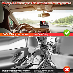 BAOHZ Baby Car Camera,4.3-Inch HD Night Vision Display, Safety Car Seat Mirror, Easily Observe The Baby's Moveat at Any Time While Driving
