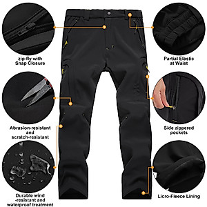 Hubunucc Men's Fleece Lined Soft Shell Winter ski Insulated Water and Wind-Resistant Hiking Rain Pants,MH4409,Black,US 42