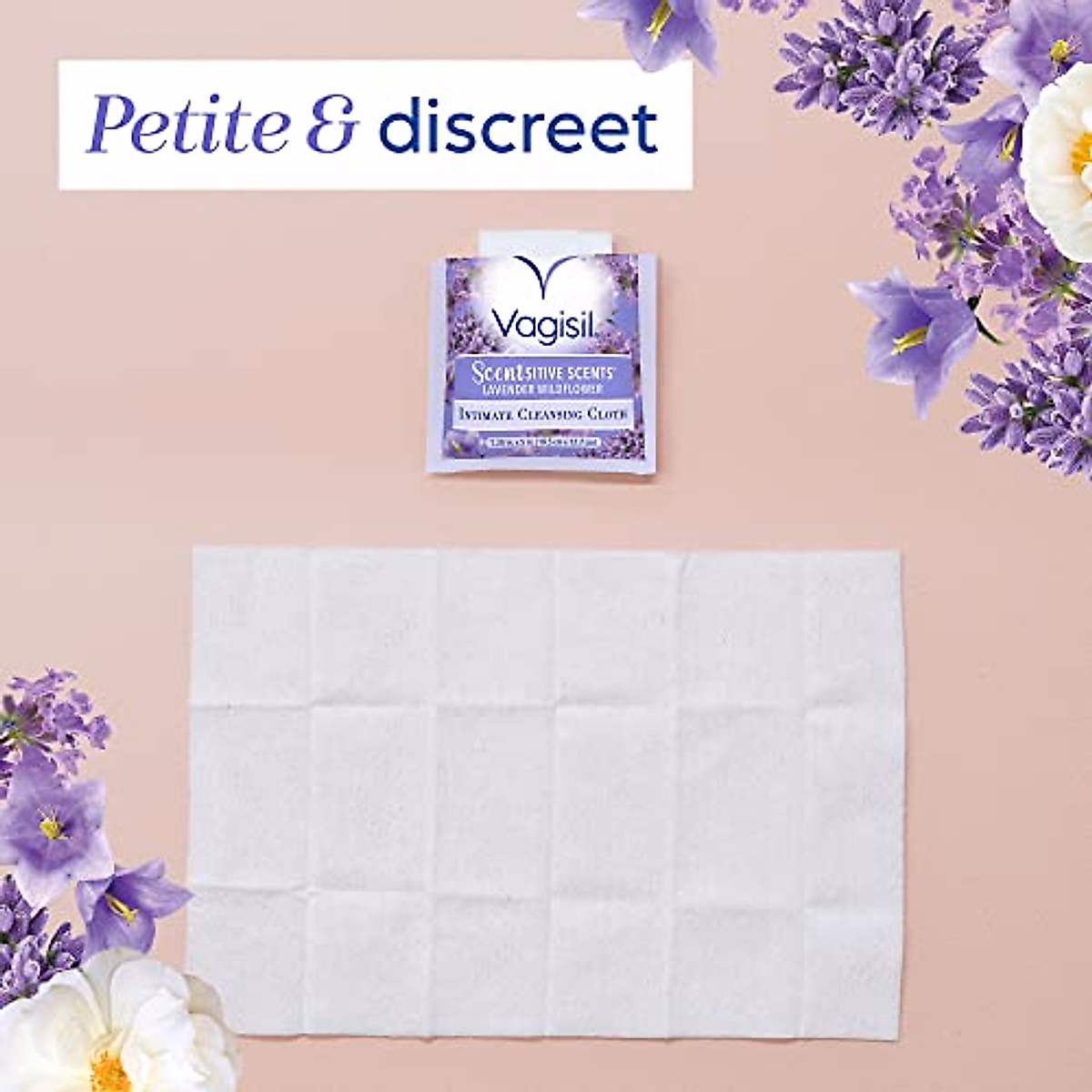 Vagisil Scentsitive Scents On-The-Go Feminine Cleansing Wipes, pH Balanced, Lavender Wildflower, Individually Wrapped, 16 Count (Pack of 1)