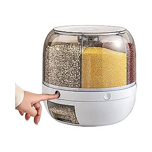 Kaichenyt 6-Grid Cereal Grain Dispenser, Rice&Dry Food Round Storage Box, 360° Rotating Grain Container, Grain Transparent Bucket for Peanut, Barley, Millet, Cereal, Nuts, Beans, Coffee, Etc