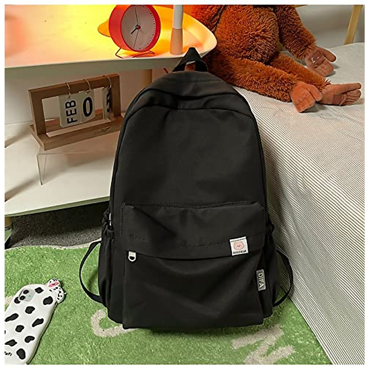 Kawaii Aesthetic Backpack School Backpack Nylon Waterproof Solid Color Backpack Teen College